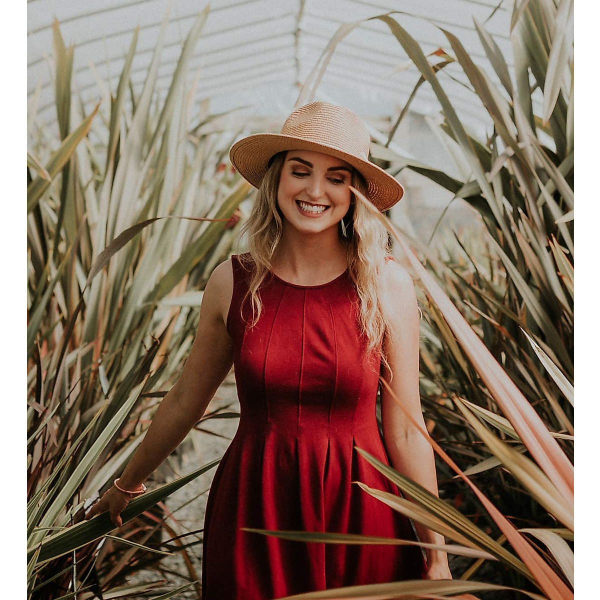 JOYEBUY Womens UPF50 Foldable Summer Straw Hat Wide Brim Fedora Sun Beach hat (Brown)