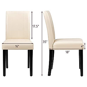 VICTONE Dining Chairs PU Leather Modern Urban Style Home Kitchen Armless Side Chair with Solid Wood Legs Living Room Chairs Set of 4 (Beige White)