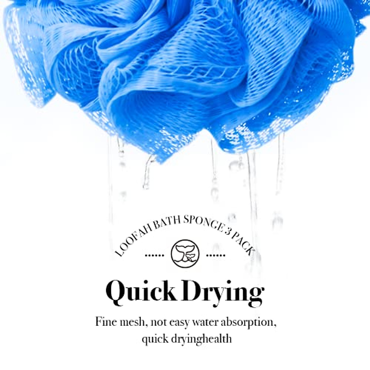 WhaleLife Bath Loofah Sponge Shower Pouf Puff for Men Women 3 Pack (Pink Blue Yellow)