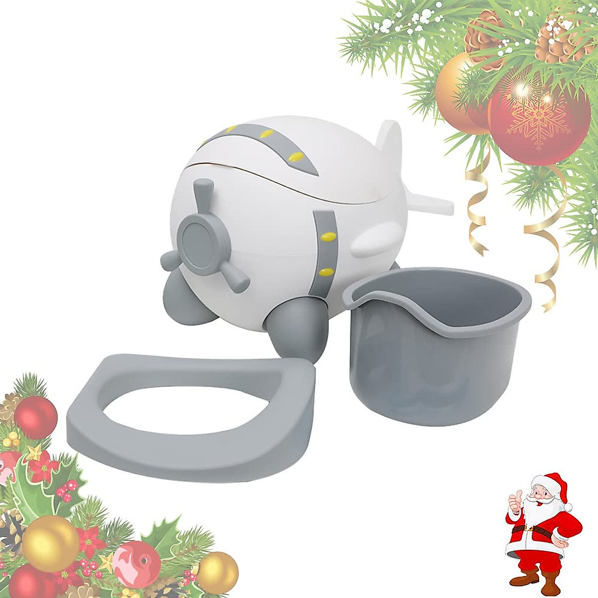 INTOP Airplane Kids Potty Training Toilet Seat for Girls and Boys Toddlers,Backrest Baby Toilet Training Seat with Brush & Potty Chair Liners, Splash Guard,Easy to Empty and Clean (White)