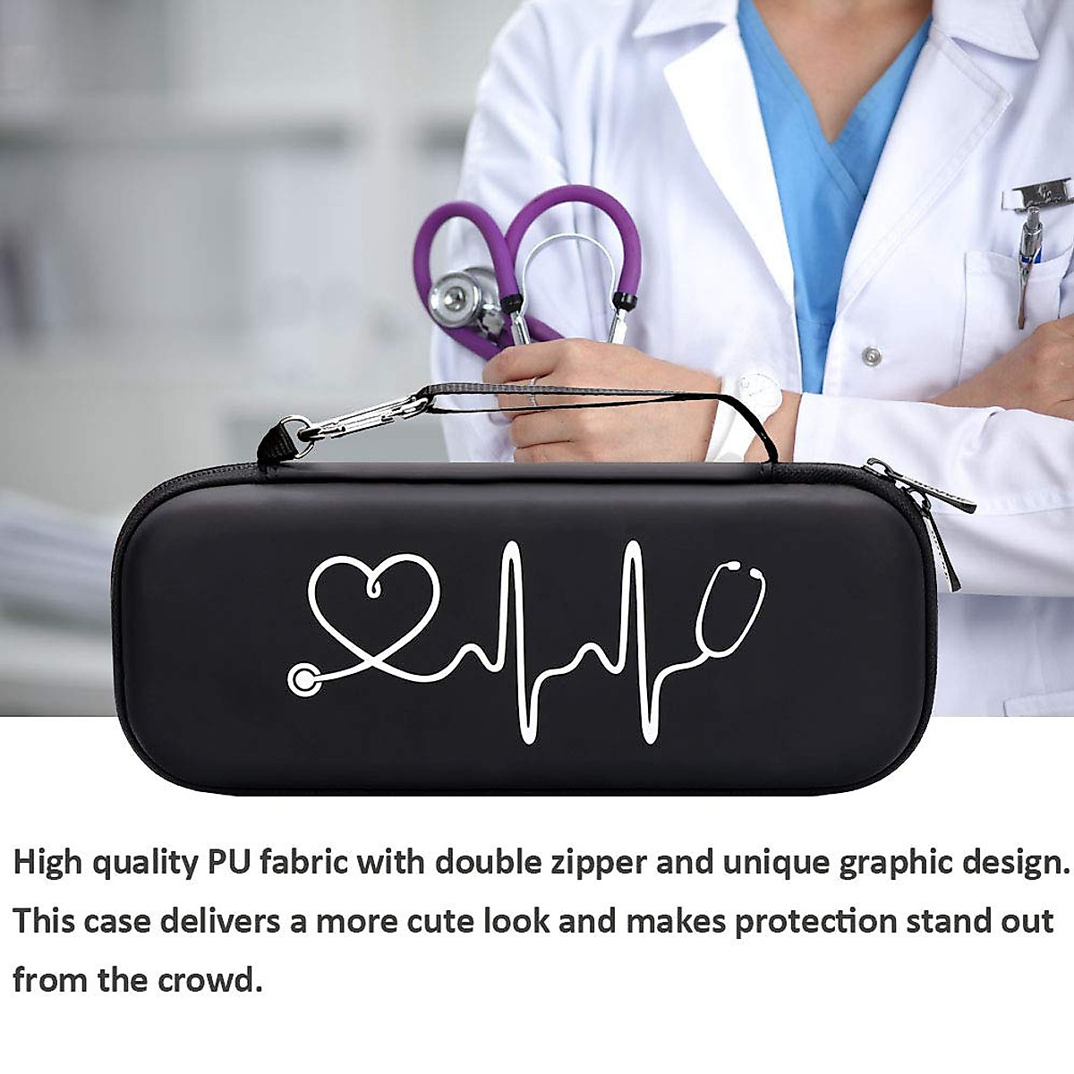 BOVKE Stethoscope Case fits 3M Littmann Classic III Monitoring Stethoscope, Lightweight II S.E, MDF Acoustica, Cardiology IV Diagnostic Stethoscope Holder with Pocket for Nurse Accessories, Black