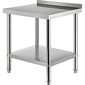 VEVOR Stainless Steel Prep Table, 30 x 24 x 35 Inch, 440lbs Load Capacity Metal Worktable with Backsplash and Adjustable Undershelf, Commercial Workstation for Kitchen Restaurant