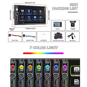 Apple Carplay Double Din Car Stereo Radio with Bluetooth, Rimoody 7 Inch HD Touchscreen Car Radio with Android Auto Mirror Link, Backup Camera, Steering Wheel, FM, USB/TF/AUX