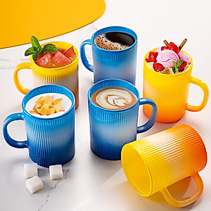 Claplante 6 Pack Coffee Mugs 11 oz Espresso Mugs with Handles, Tea cups with 6 Spoons, Drinking Glasses, Hot Chocolate Mugs, Cocoa Mugs, Mug Sets, Coffee Cups for Latte, Espresso Coffee, Juice, Tea