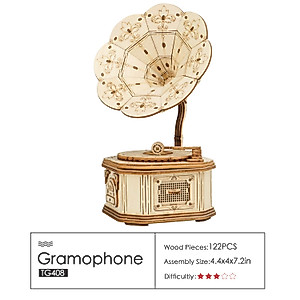 Rolife 3D Wooden Puzzles Gramophone for Kids, 3D Wooden Model Gramophone Building Kits for Adults, Brain Terser Assembly Models, Best Toy Gifts for Adults & Kids to Build Gifts for Birthday