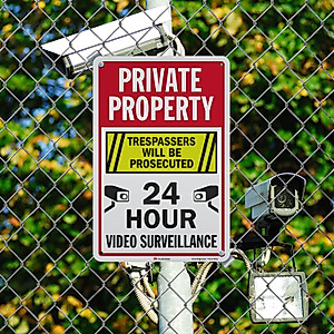 SmartSign 18 x 12 inch 'Private Property - Trespassers Will Be Prosecuted, 24 Hour Video Surveillance' Metal Sign, 63 mil Aluminum, 3M Laminated Engineer Grade Reflective Material, USA-Made