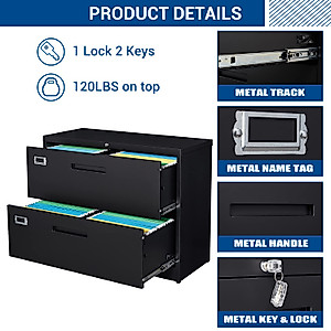 Fesbos Lateral File Cabinet with Lock, 2 Drawer Large Metal Filing Cabinet,Home Office Lockable Storage Cabinet for Hanging Files Letter/Legal/F4/A4 Size-Assembly Required