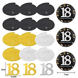 Luxiocio Happy 18th Birthday Party Decorations Supplies Kit - 19Pcs - 1Pcs Happy 18th Birthday Banner, 12Pcs Sparkling Hanging Swirl, 6Pcs Poms - 18 Year Old Birthday Decorations for Girls & Boys