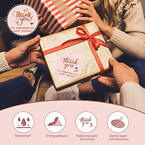 600PCS Thank You Cards and Stickers, Gold Foil Pink Thank You Business Greeting Cards 1.5 Inch Thank You for Supporting My Small Business Stickers for Online Retail Shop Package Inserts