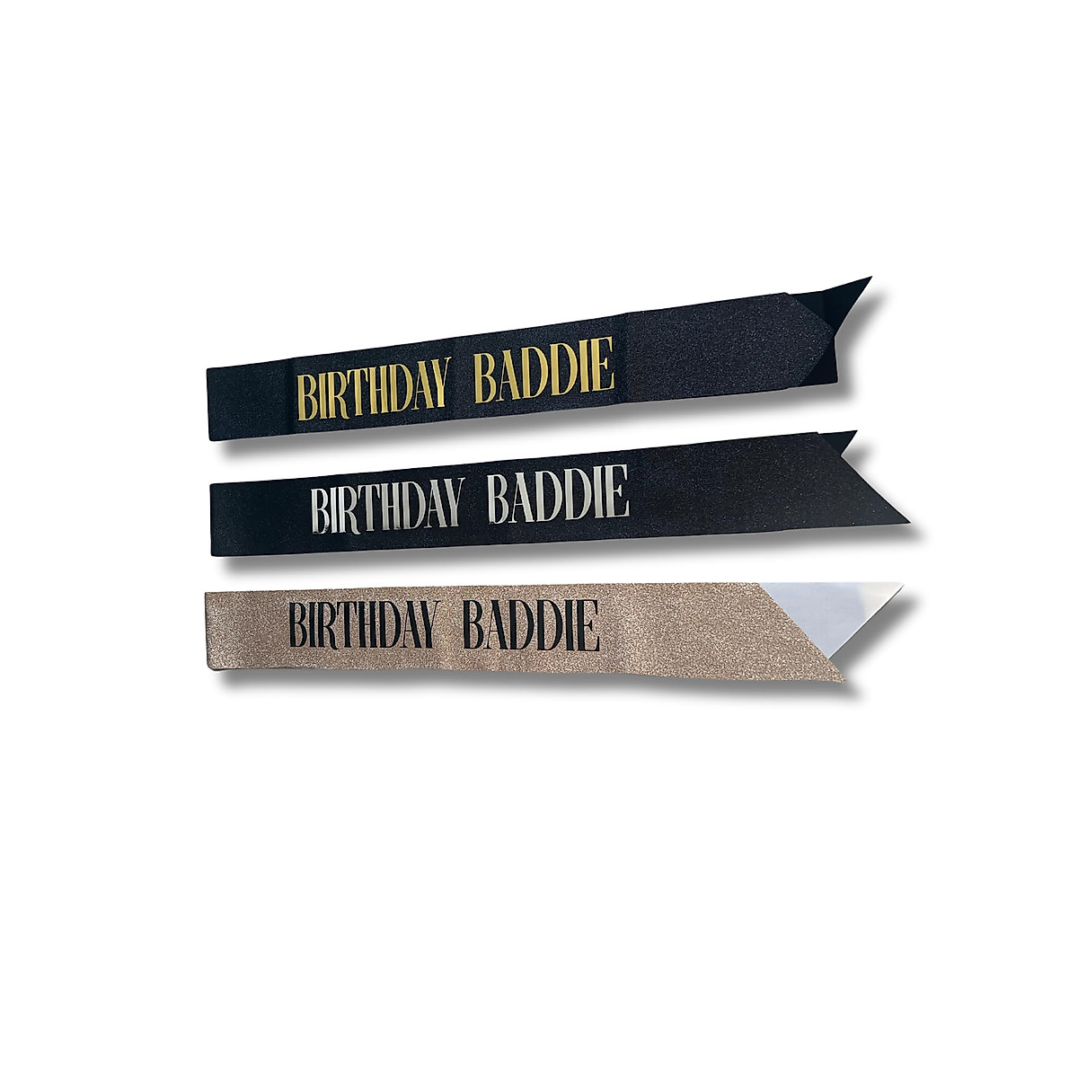 "Birthday Baddie" sash - Black Glitter sash with Gold foil. Soft Black Satin Sash for Women and Men - Birthday Party Favors Supplies Decorations & Accessories for Any Birthday