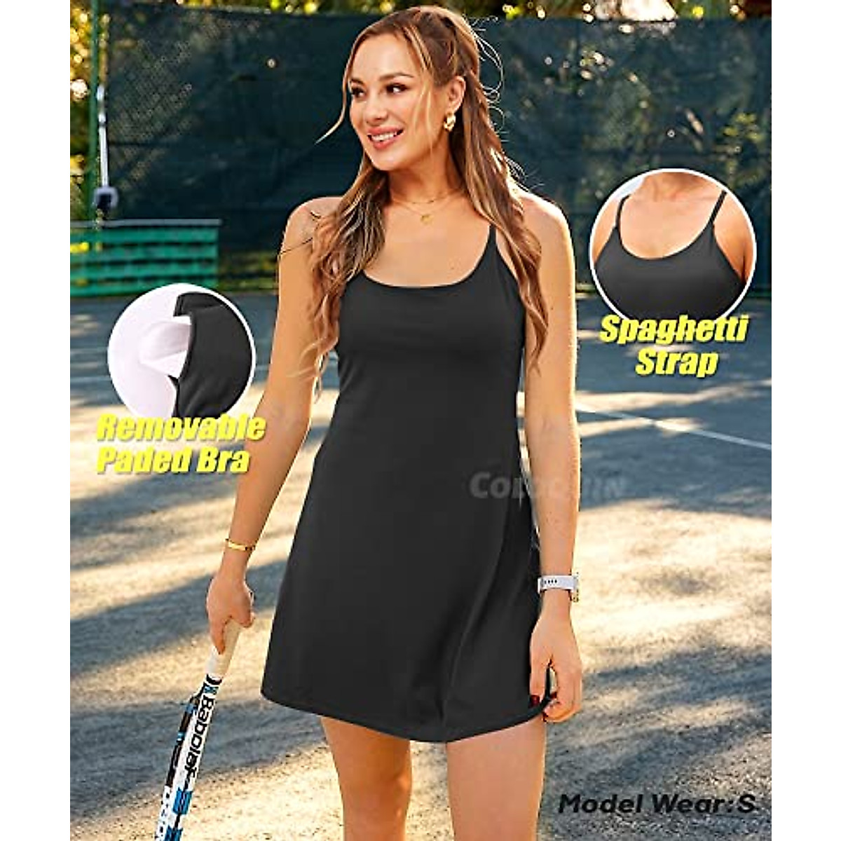 Coloquin Tennis Dress with Built in Shorts and Bra Backless Golf Workout Athletic Dress with Pockets