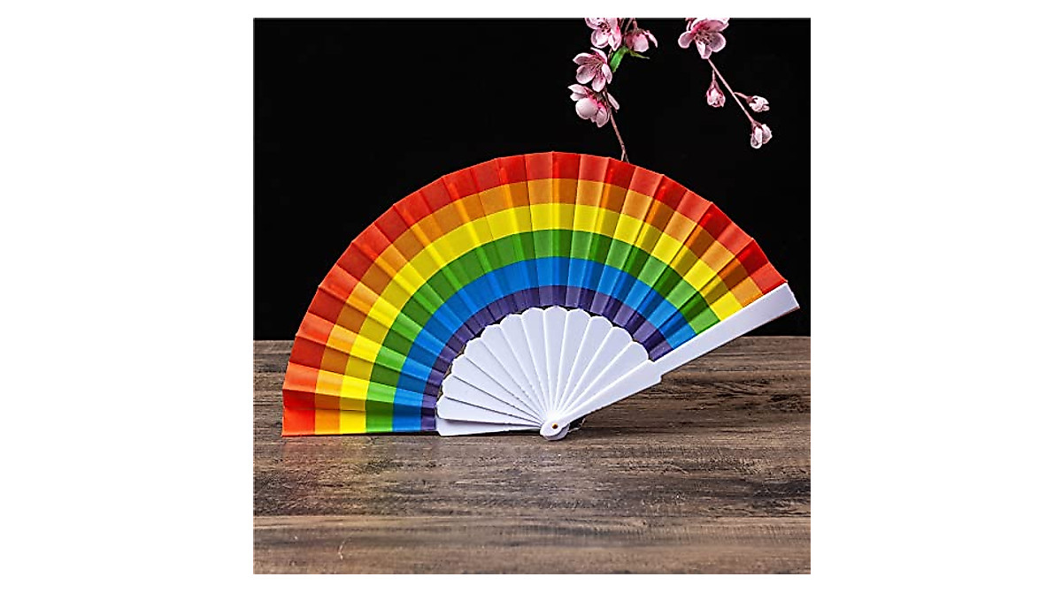 Vibrant Rainbow Folding Fans - 10 Pcs for LGBT Pride