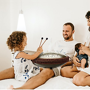 Steel Tongue Drum,Premium 14 Inch 15 Notes D Minor Hand Steel Drum,Adult's Steel Drum instrument,Clean Clear Ethereal Sounds,Oil Brown