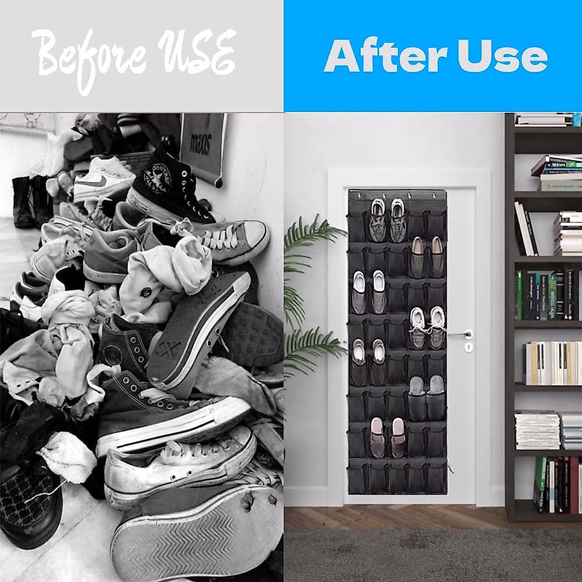 Door Shoe Organizer with 40 Large Clear Mesh Pockets, Sturdy Oxford Cloth Hanging Shoe Rack, for Entryway Bedroom Bathroom Pantry Shoe Storage