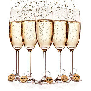 24 Pieces Wooden Wine Glass Charms Glass Markers Drink Markers For Wine Glass Champagne Flutes Cocktails Martinis