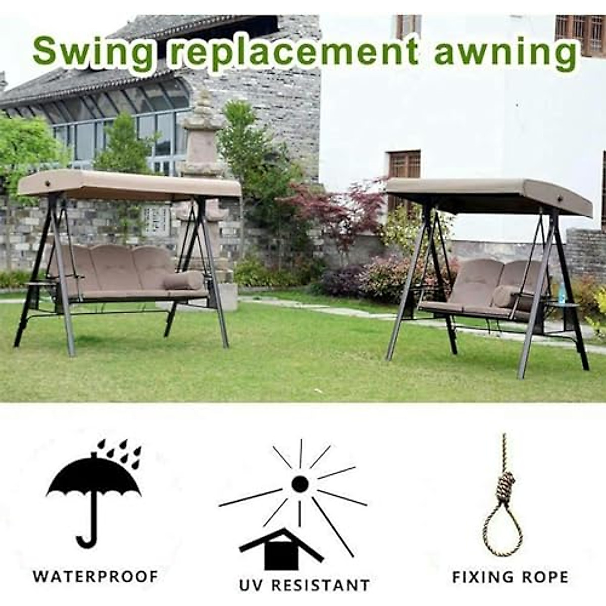 BTURYT Replacement Canopy for Swing Seat, Patio Hammock Top Cover, Replacement Canopy for Swing Seat Chair 2 Seater, Anti-UV Waterproof Cover for Garden