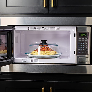 Tall Glass Microwave Splatter Cover for Food - Cookware & Bakeware Serving Dish Cover, Plate Splatter Guard Lid with Easy Grip Silicone Handle Knob - 100% Food Grade BPA Free & Dishwasher Safe - 10in.