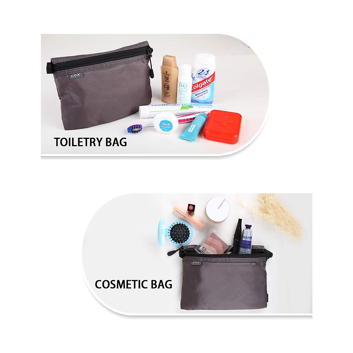 GOX Small Toiletry Bag for Men Bulk Cosmetic Bag Dopp Kit Carry On Zipper Pouch Organization Nylon Packing Sack Waterproof(Grey)
