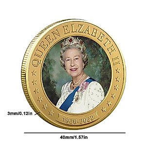Hondony Queen Elizabeth II Commemorative Coin 1926-2022 Queen of England Collection Souvenir Colorful Coin 2022 Coin in Memory of Her Majesty of The United Kingdom Souvenir Memorabilia