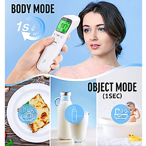 Thermometer for Adults and Kids, No-Touch Forehead Thermometer with Object Mode Function,Fever Alert and 32 Set Memory Recall,Instant Accurate Reading Digital Baby Thermometer for Fever