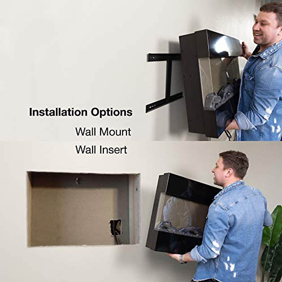 e-Flame USA Hampshire 36-inch Wall Mount/Wall Insert LED Electric Fireplace Heater with Timer - Realistic 3-D Logs and Fire Effect