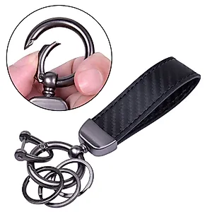 Wisdompro Carbon Fiber Style Car Keychain, Microfiber Leather Key Chain, Universal Key FOB Keychain Holder for Men and Women, with Anti-lost D-ring, 3 Keyrings - Black (with flat connector)