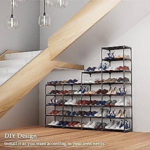 SMILHELTD Shoe Rack Large Capacity 4 Rows 8 Tier 56-64 Pairs Shoes Boots Storage Metal Shoe Organizer Household Family Use Entryway Hallway Shoe Tower Unit Shelf Space Saving