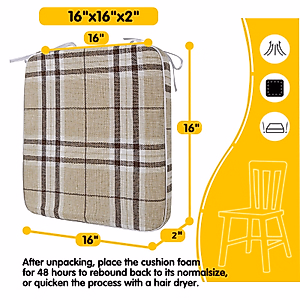 Maphissus 6 Set Memory Foam Kitchen Chair Pad Non Slip 16x16 Dining Seat Cushion with Ties Beige