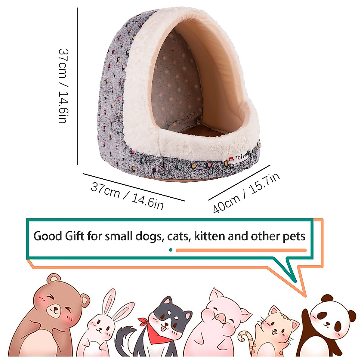 Tofern Dog Beds for Small Dog Cats Colorful Dots Pattern Striped Cute Fleece Warm Washable Igloo Pet Bed with Removable Cover