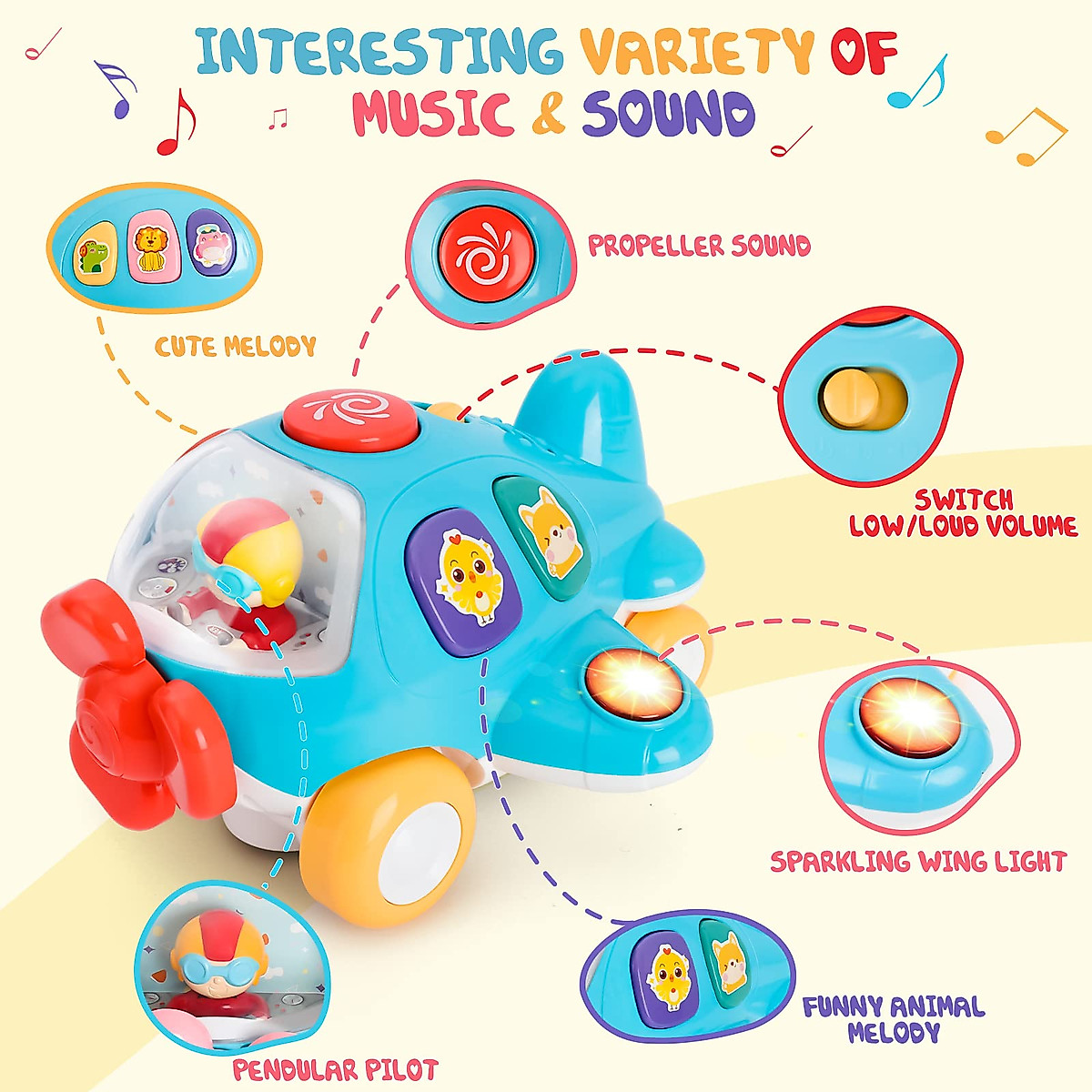 Toys for 1 2 3 Year Old Boys Girls, Baby Toys 12-18 Months Early Educational Airplane Toys with Lights & Music Learning Birthday Gift 6 7 8 9 10 11 12 Months, 1 2 Year Olds Infants Toddlers Boys Girls