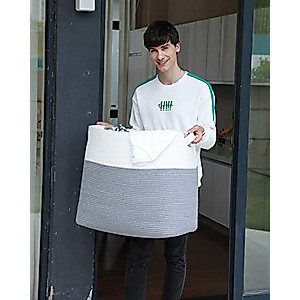 24"x16"x20" Mega Size Rectangular Extra Large Storage Basket, Cotton Rope Storage Baskets, Woven Laundry Hamper, Cloth Storage Bin, for Clothes Blanket in Living Room, Grey Rectangular Basket