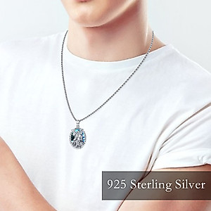 Brisskaari Blue Opal/Abalone Shell Guardian Angel Necklace 925 Sterling Silver Oval Guardian Angel Medal Pendant Religious Angel Medallion Catholic Jewelry Gift for Men Women (Green)