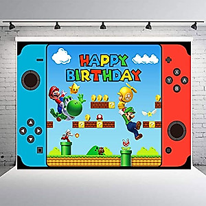 7x5 FT Super Bros Mario Birthday Party Background Decoration,Mario Video Game Photography Vinyl Photo Background