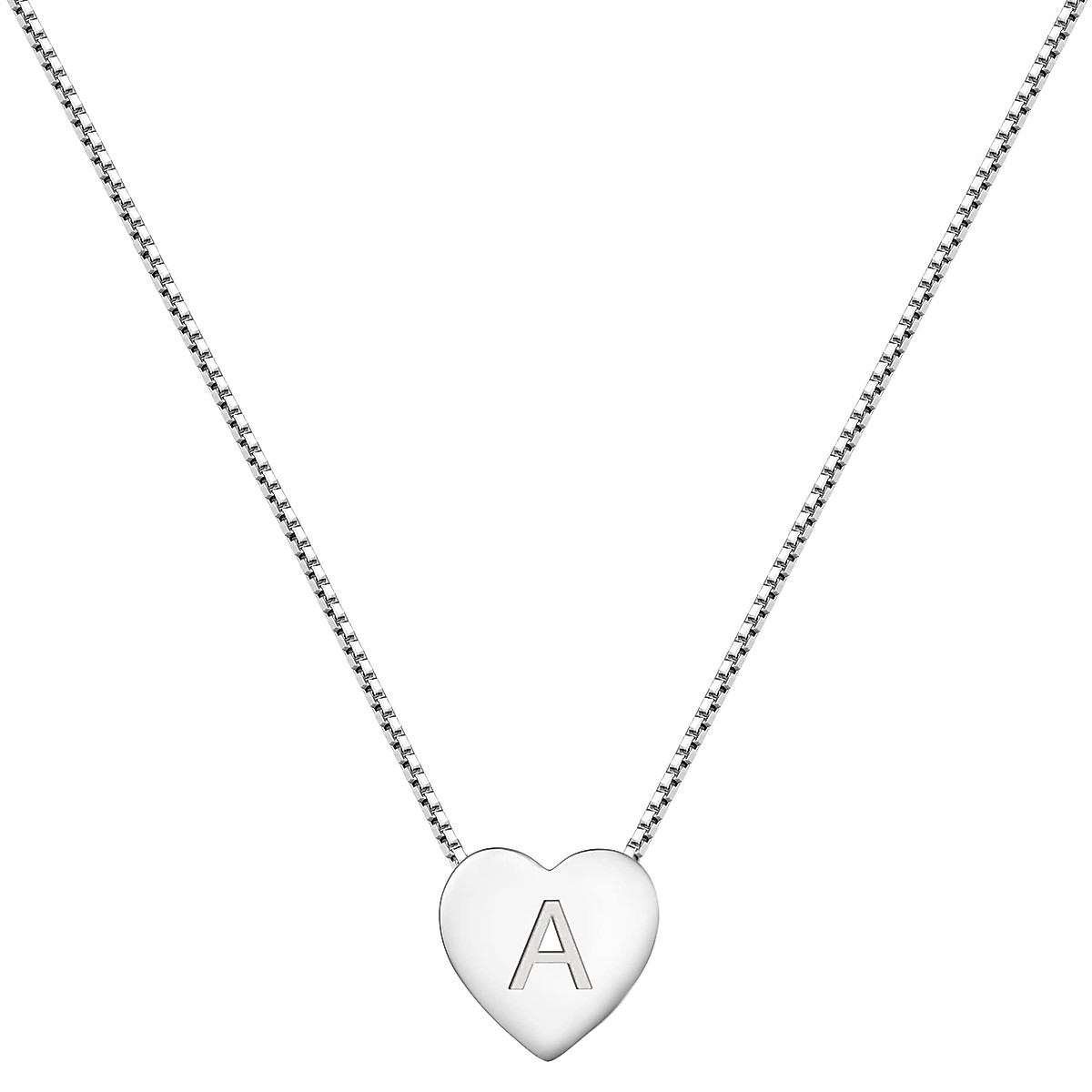 YL Initial Necklace 925 Sterling Silver Heart Letter Pendant A Alphabet Necklace for Women