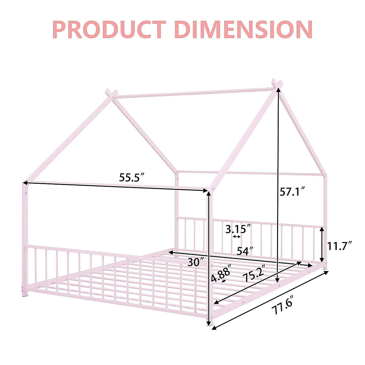 ODUWA Full Size House Bed for Kids,Metal House Platform Bed with Guardrail,Montessori Floor Bed Frame with Roof,Full Bed Frames for Kids,Toddlers,Girls,Boys