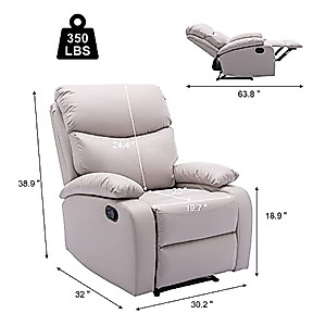 GNMLP2020 Reclining Chair, Lazy Boy Recliner Chair with Footrest and Waterproof Tech Leather, Manual Recliner Chair with Lever, Easy to Operate- White