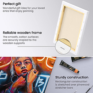 ARTEZA Stretched Canvas, 8 x 10 Inches, Pack of 12, Blank White Canvas for Painting for Acrylic, Oil and Gouache Paints