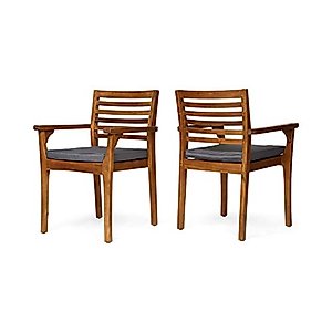 Christopher Knight Home Patio Dining Chairs, Teak Finish + Dark Gray