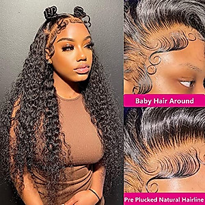Ijowa 13x4 Deep Wave Lace Front Wigs Human Hair 180% Density HD Wet and Wavy Human Hair Lace Front Wigs Pre Plucked with Baby hair Lace Front Wig Human Hair for Women Natural Color 24inch