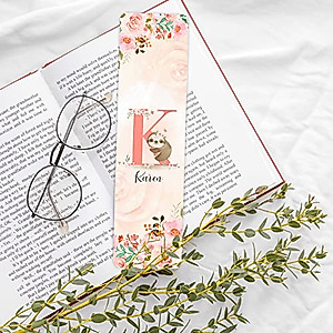 Personalized Bookmark Custom Sloth Lover Monogram Initial Bookmarks with Name Customized Metal Markers Ruler Ornament Gifts for Women Men Book Lovers Readers On Birthday Christmas