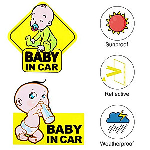 4 Piece Baby Board Sign Sticker for Car Baby in Car Decal Baby Kids Safety Signs Stickers Baby Car Sticker Baby Car Decal Reflective Kids Safety Warning