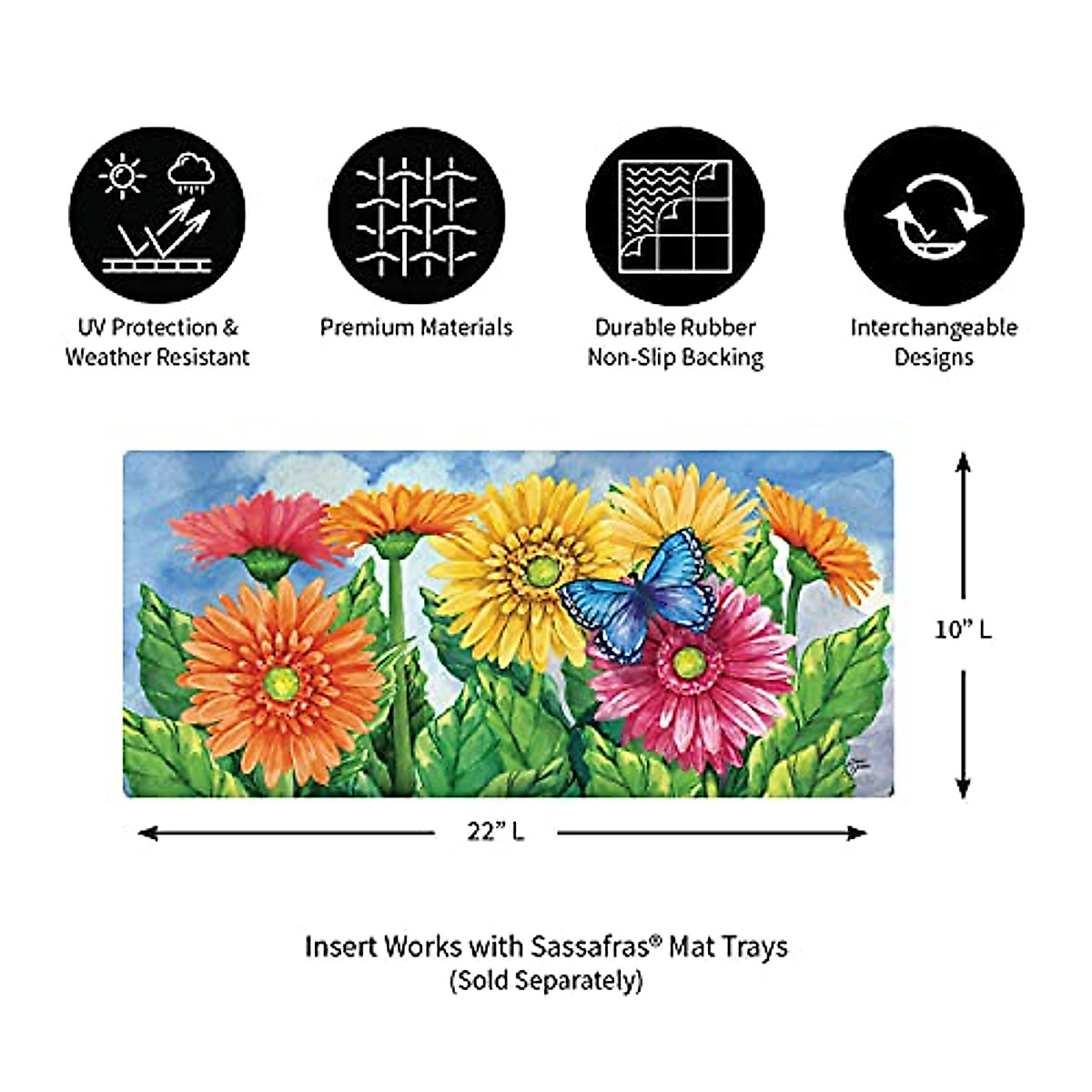 Evergreen Sassafras Gerbera Daisies Interchangeable Entrance Doormat | Indoor and Outdoor | 22-inches x 10-inches | Non-Slip Backing | All-Season | Low Profile | Home Décor