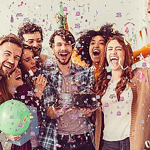 OSDUE 3000 Pieces Pink Gold Silver Happy Birthday Confetti, 18 Years Birthday Cake Confetti, Metallic Foil Balloon Confetti, Table Scatter Confetti Decoration Supplies, for Birthday Party (18th Style)