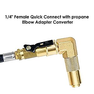 Uniflasy Quick-Connect RV Propane 12 Ft Hose with 90 Degree Elbow Adapter Fitting for Blackstone 17"/22" Griddle or RV Trailer, Camper Gas Grill Conversion 1/4" Quick Connect and Shutoff Valve Kit