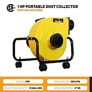 Woodskil 1HP Portable Dust Collector for Woodworking, 300 CFM Dust Collector with Wheels& 13 Gallons Bag, DC-A 2023