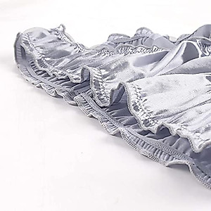 Women's Wavy Panties Frill Trim Satin Shine Briefs Solid Stretch Underwear Teen Girls Cute Cheeky Lingerie Panty Silver