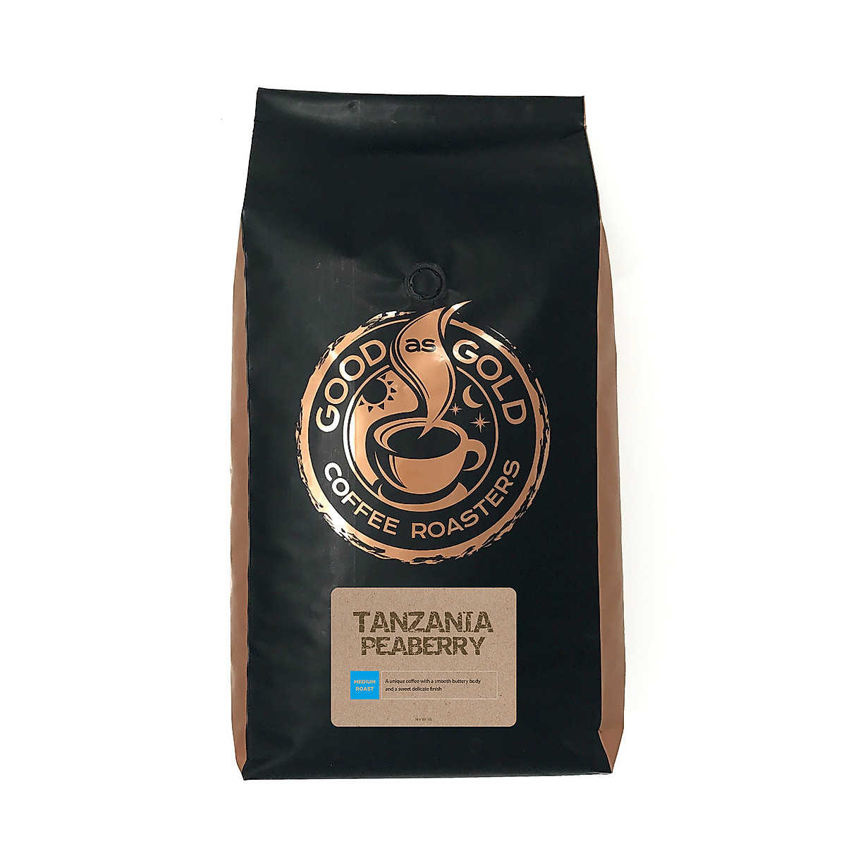 Tanzania Peaberry Coffee - Good As Gold Coffee Roasters - 5lb Whole Bean (Medium Roast)