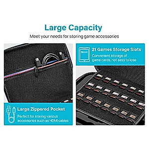 Kootek Carrying Case for Nintendo Switch and Switch OLED Model 2021, Hard Shell Travel Cases with 21 Games Storage Slots, Shoulder Strap, Storage for Switch Console, Pro Controller, Switch Dock