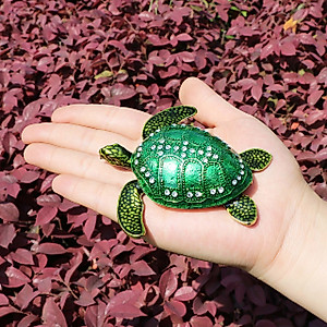 Waltz&F Sea Turtle Crystal Studded Pewter Jewelry Trinket Box Bejeweled Hand-painted Ring Holder Mother`s day Gift