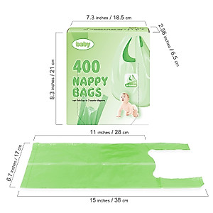 SZILBZ Baby Disposable Diaper Sacks - Unscented Diaper Disposal Bag Odor Control, Made with Recycled Material Dog Poop Bags Tie Handle Trash Bags- 400 Count (Blue)